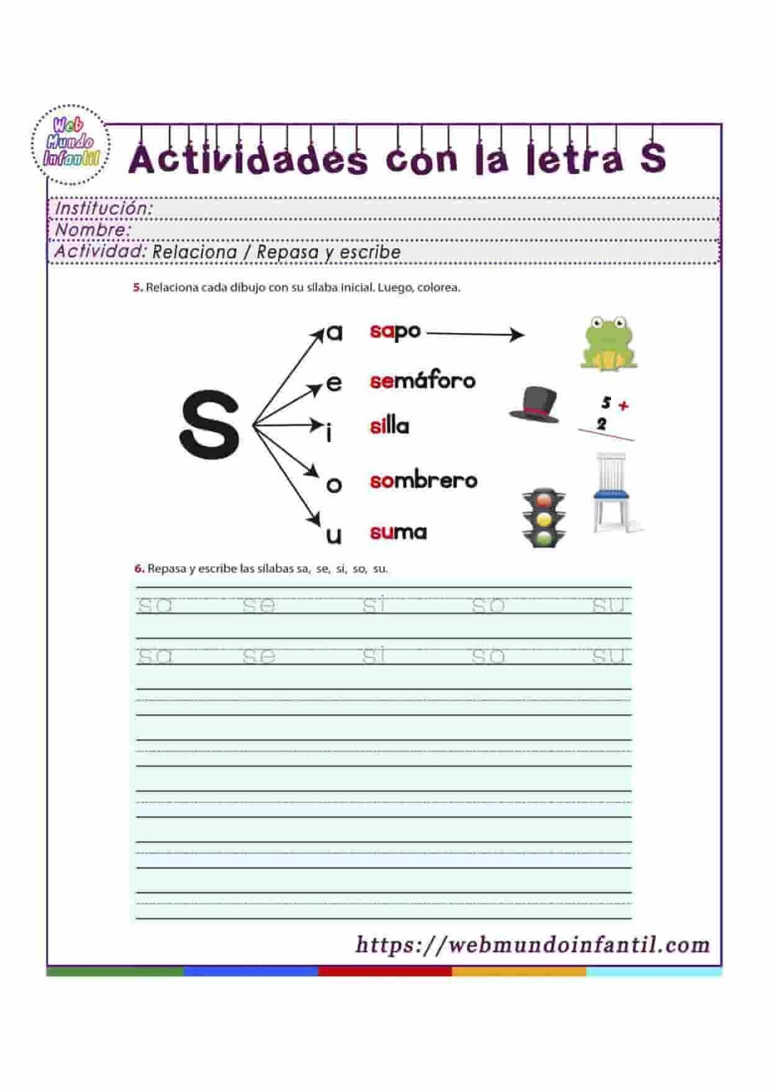 Actividades de lectoescritura con la letra "S" - Web Mundo Infantil