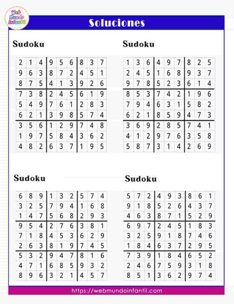 Sudoku 9x9 resuelto - Web Mundo Infantil