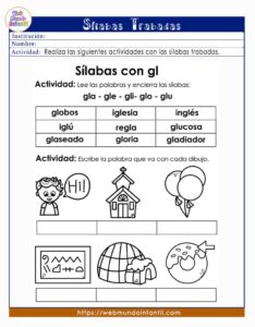 Actividades con sílabas trabadas para imprimir