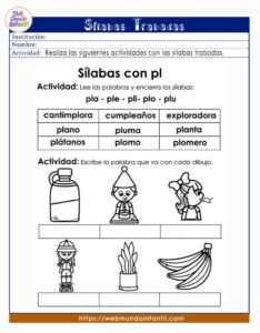 Actividades con sílabas trabadas para imprimir