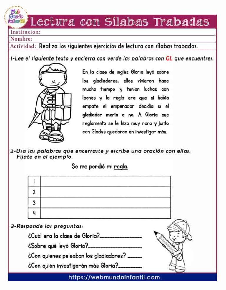 Ejercicios de lectoescritura con silabas trabadas para imprimir