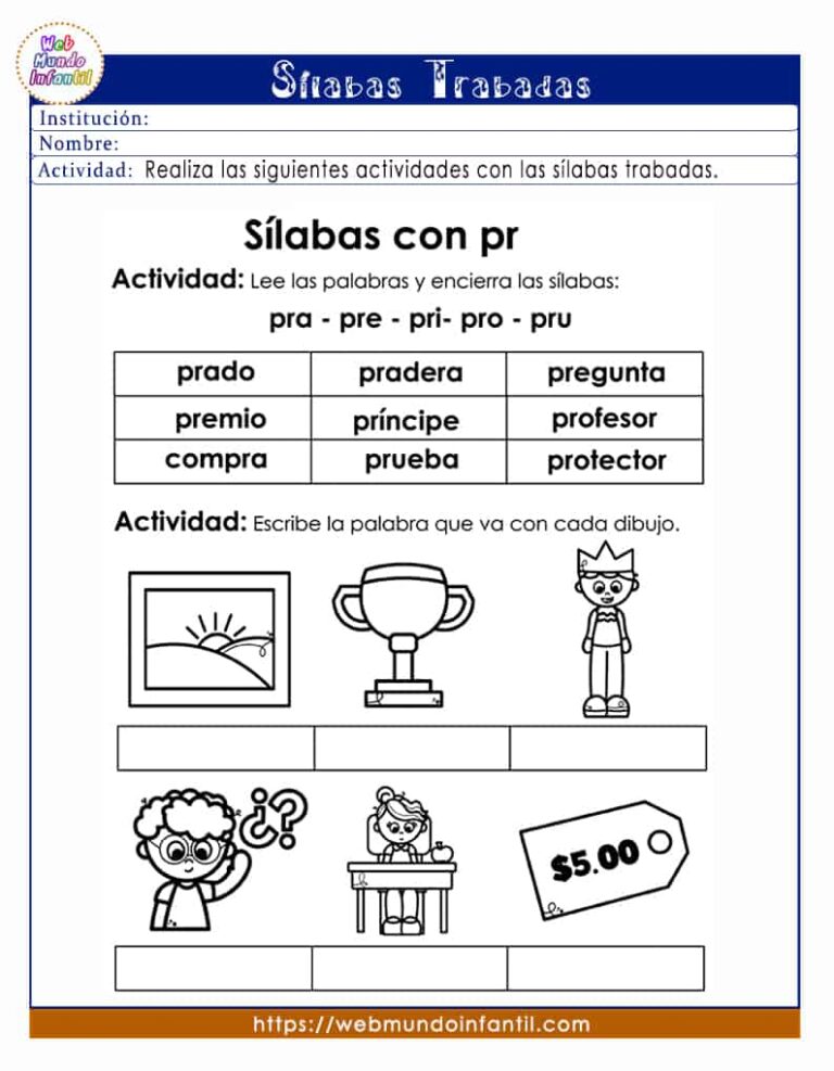 Actividades con sílabas trabadas para imprimir
