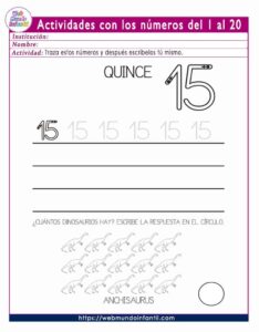 Actividades de números del 1 al 20 para preescolar