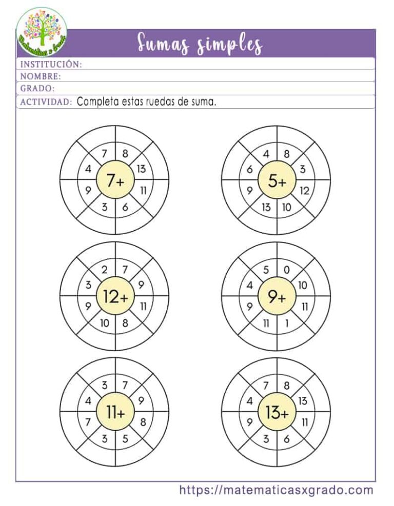 Actividades de sumas para primer grado para imprimir