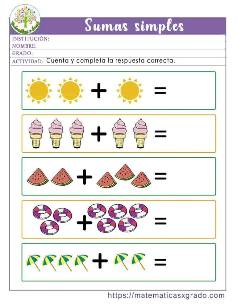 Actividades de sumas para primer grado para imprimir