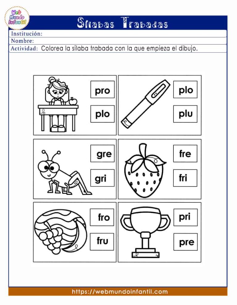 Actividades con sílabas trabadas para imprimir