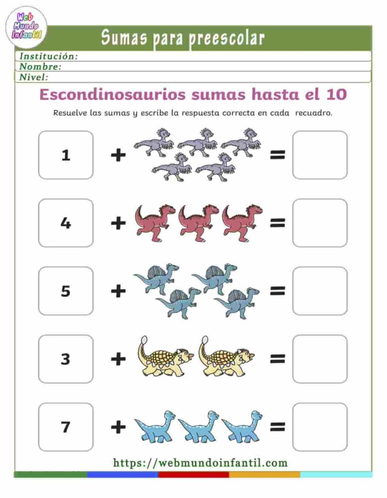Ejercicios de sumas para niños de preescolar para imprimir