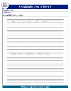 Actividades de lectoescritura con la letra b para niños