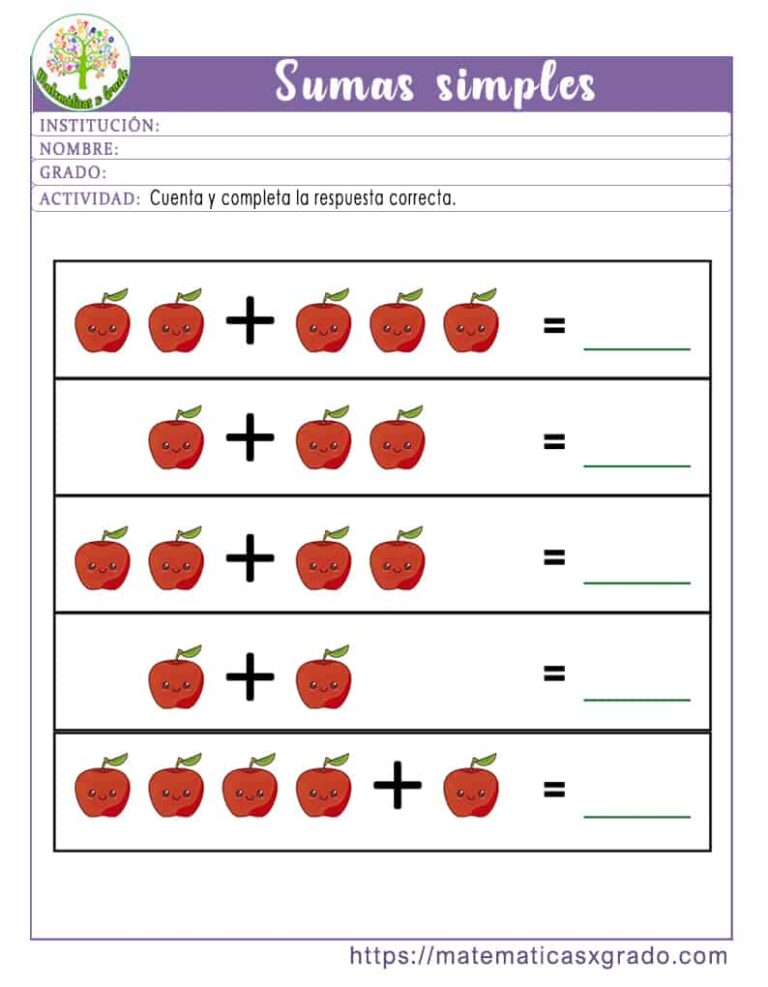 Actividades de sumas para primer grado para imprimir