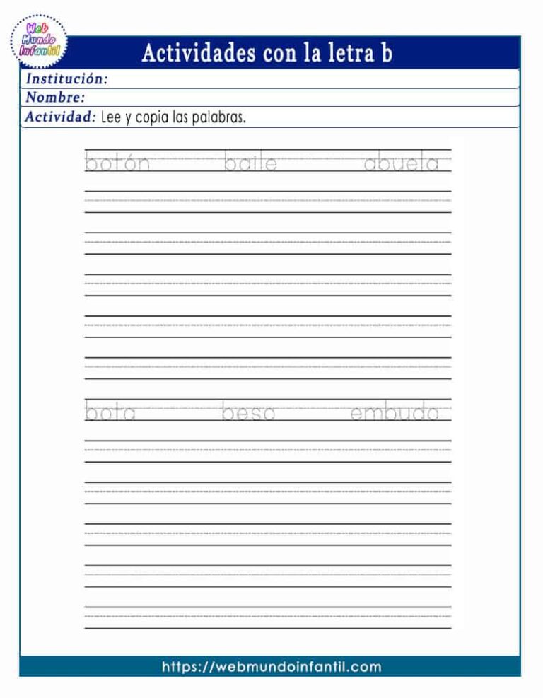 Actividades de lectoescritura con la letra b para niños