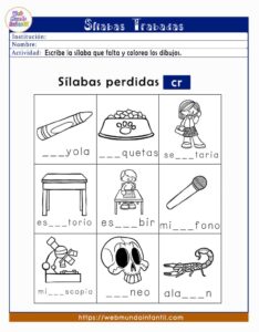 Actividades con sílabas trabadas para imprimir