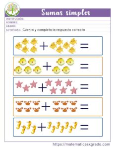 Actividades de sumas para primer grado para imprimir