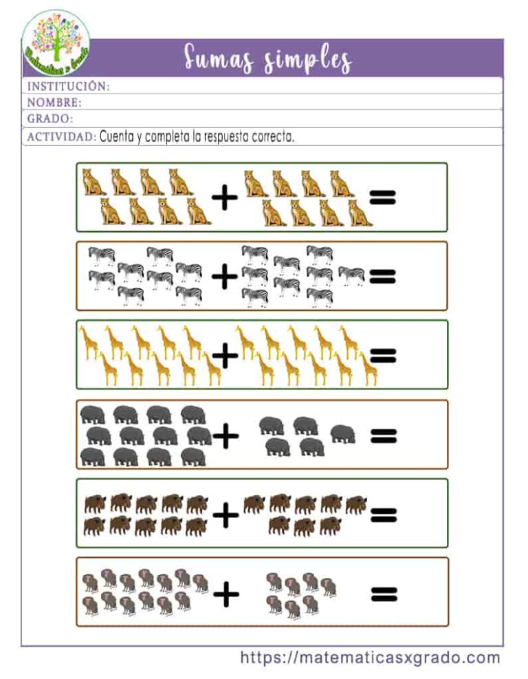 Actividades de sumas para primer grado para imprimir