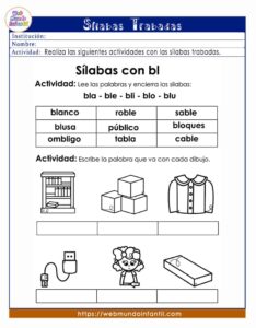Actividades con sílabas trabadas para imprimir