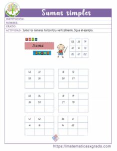 Actividades de sumas para primer grado para imprimir