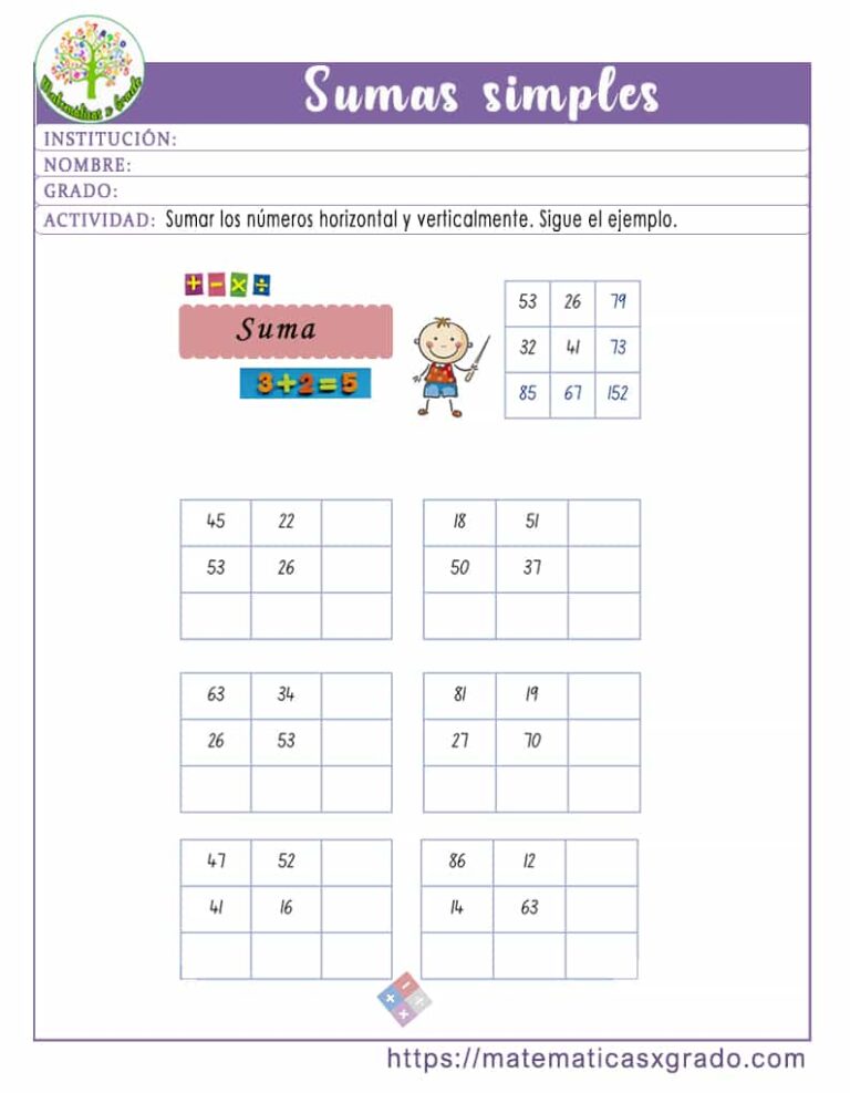 Actividades de sumas para primer grado para imprimir