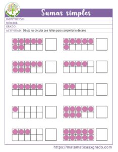 Actividades de sumas para primer grado para imprimir