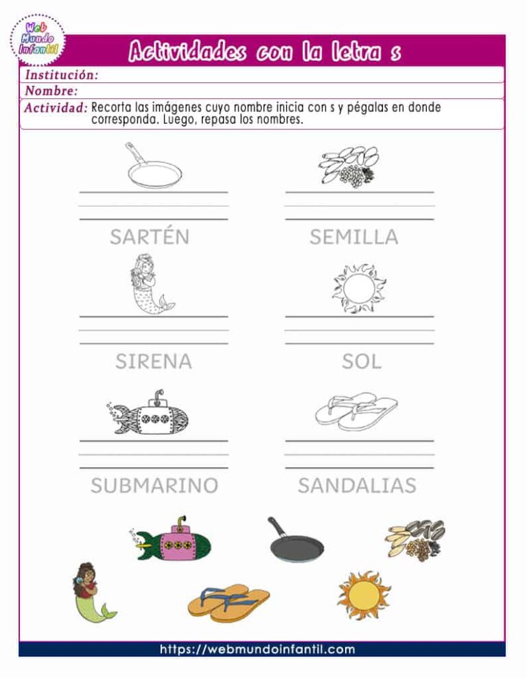 Actividades de lectoescritura con la letra "S" - Web Mundo Infantil