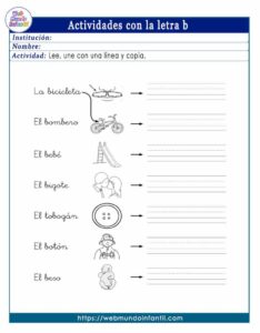 Actividades de lectoescritura con la letra b para niños