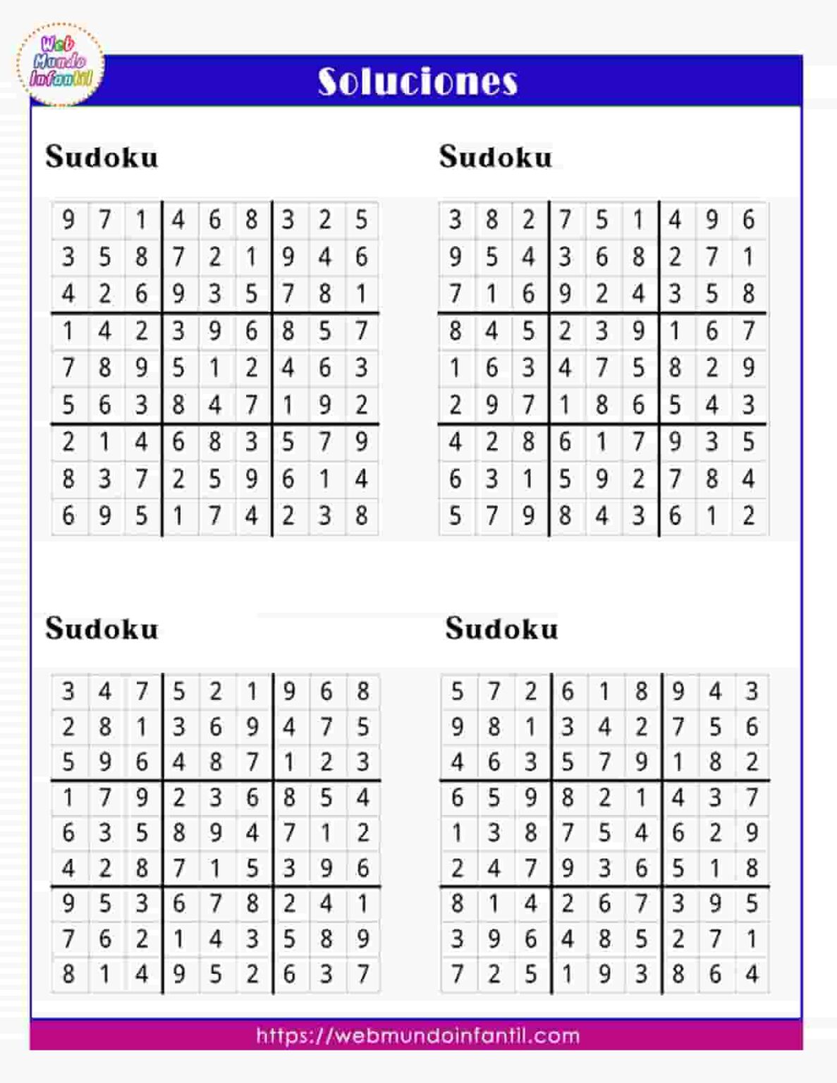 Sudoku 9x9 resuelto - Web Mundo Infantil
