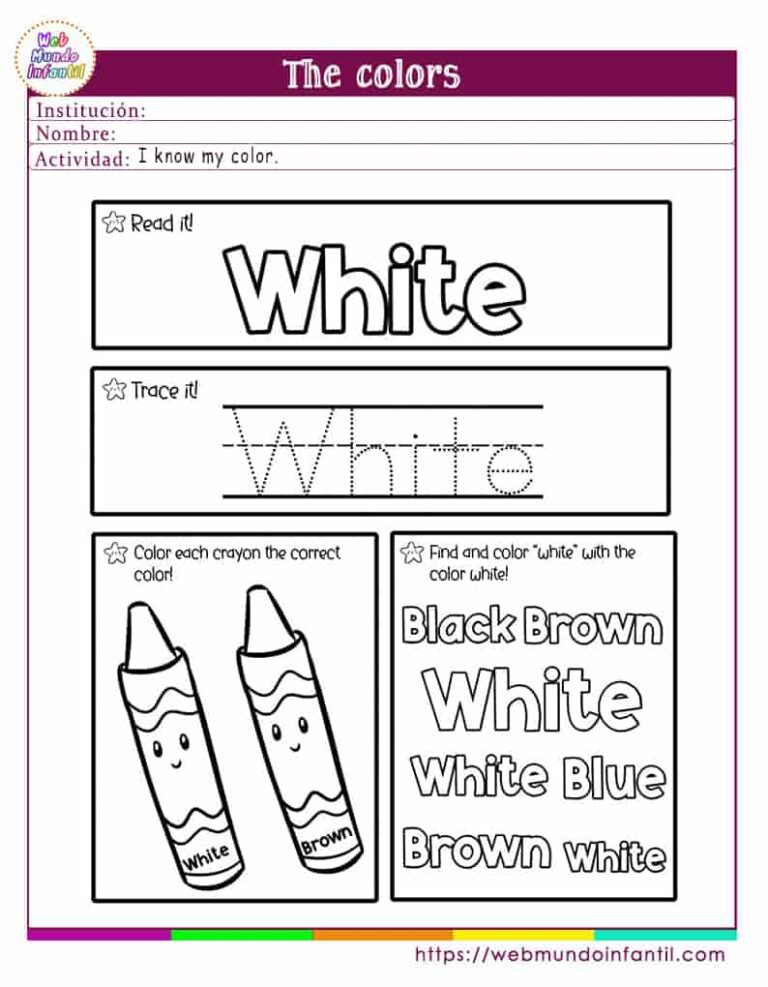 Actividades de los colores en inglés para imprimir