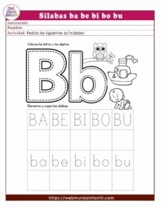 Ejercicios para aprender las sílabas ba be bi bo bu para niños