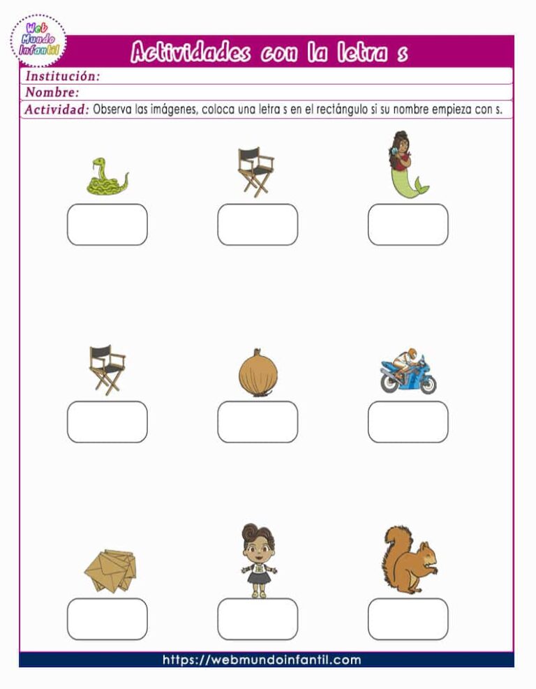 Actividades de lectoescritura con la letra "S" - Web Mundo Infantil