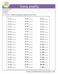 Actividades de sumas para primer grado para imprimir
