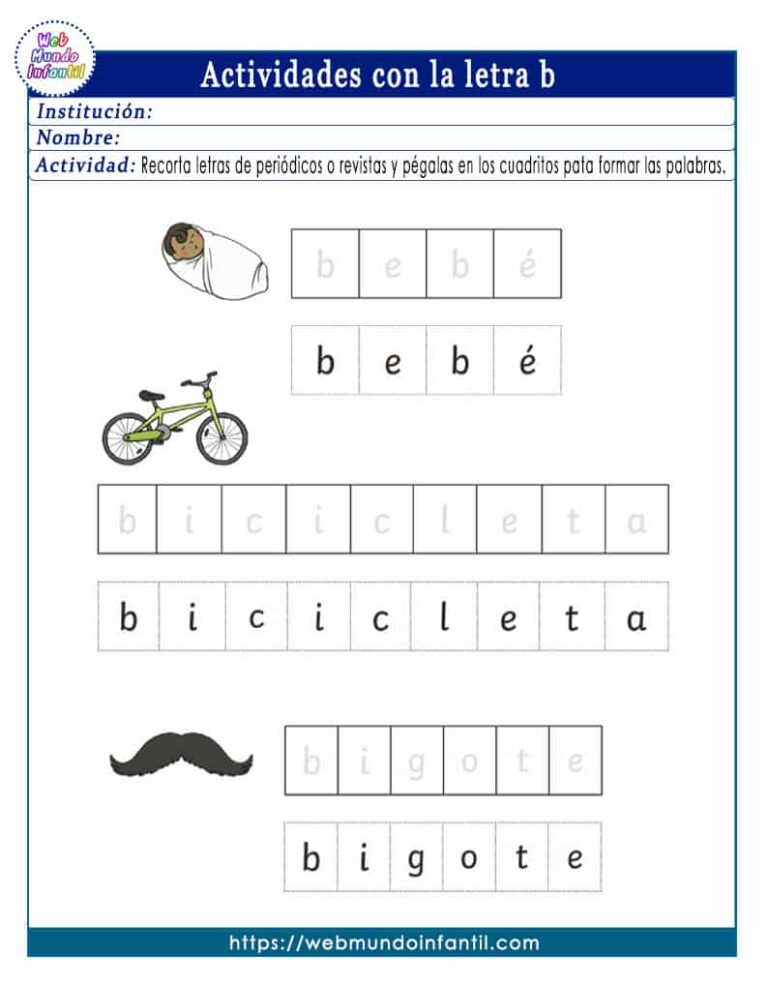 Actividades de lectoescritura con la letra b para niños