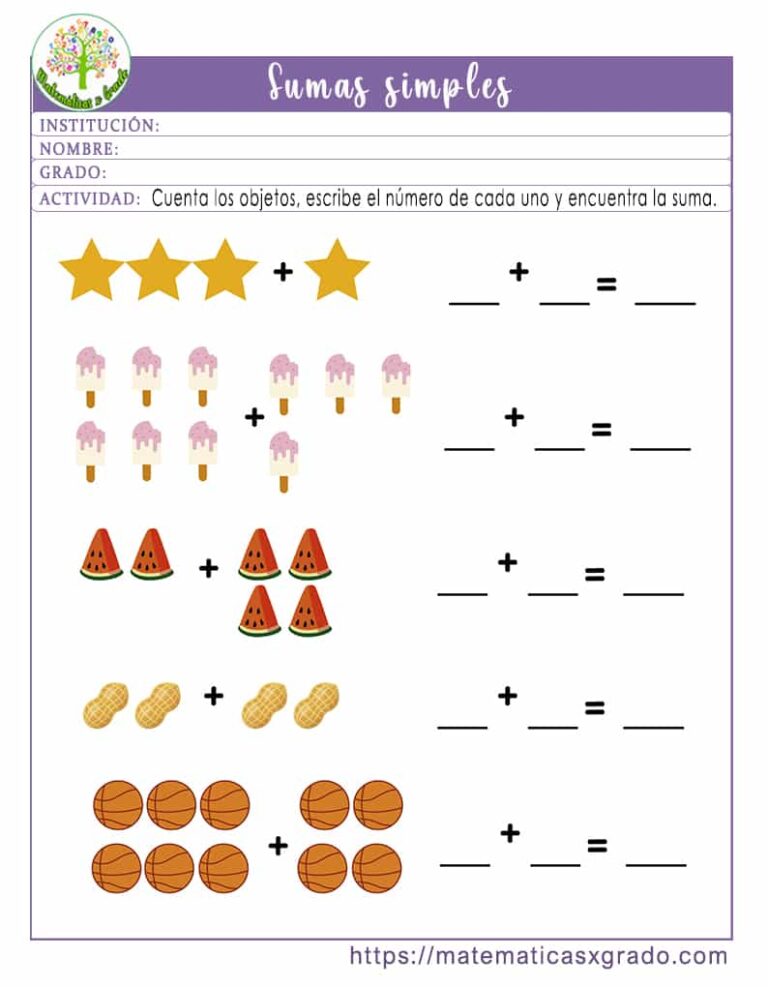 Actividades de sumas para primer grado para imprimir