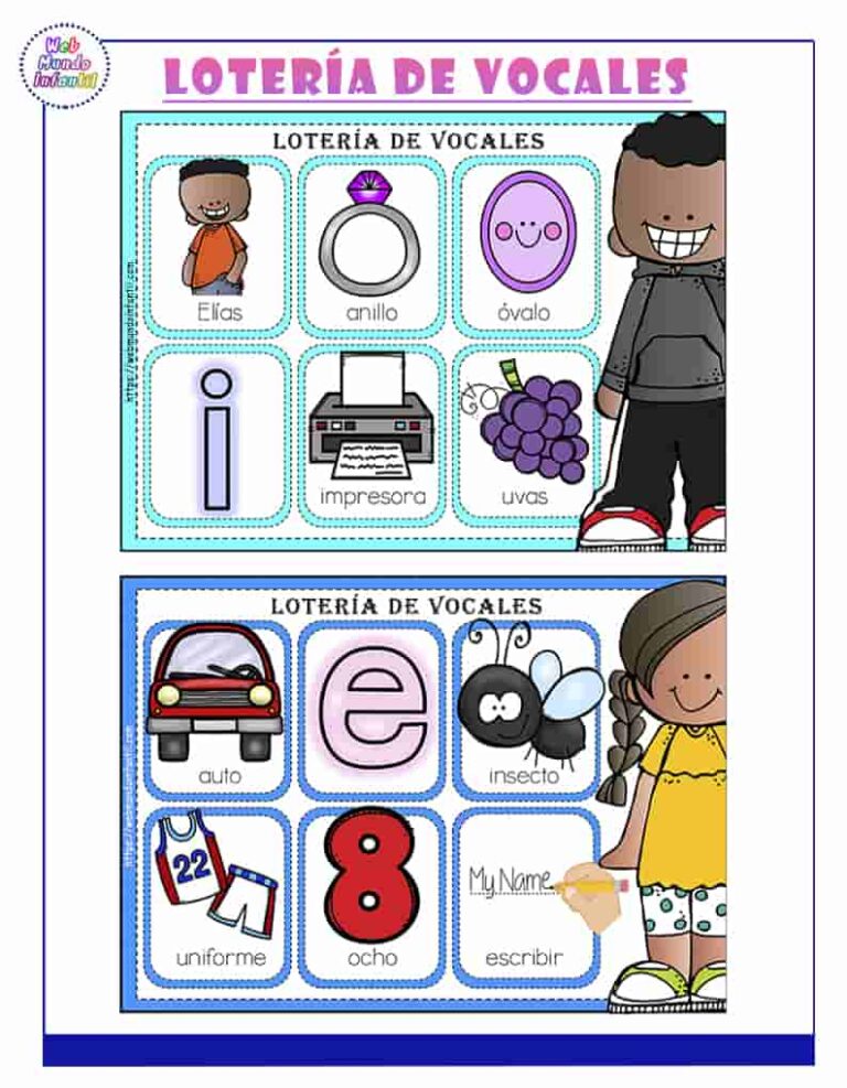 Lotería de vocales para imprimir en pdf