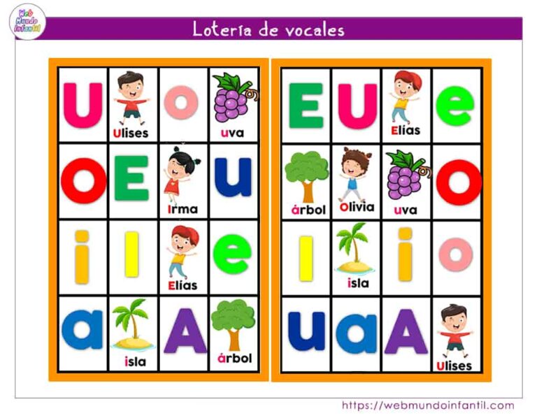 Lotería de vocales para imprimir en pdf