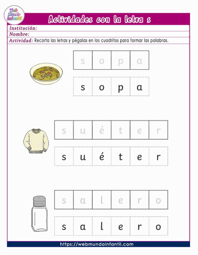 Actividades de lectoescritura con la letra "S" - Web Mundo Infantil