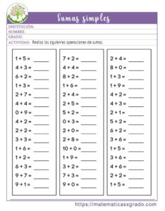 Actividades de sumas para primer grado para imprimir