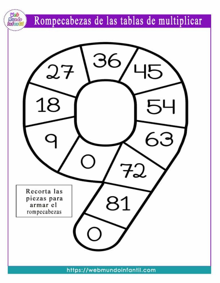 Rompecabezas de las tablas de multiplicar para imprimir pdf