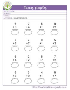 Actividades de sumas para primer grado para imprimir