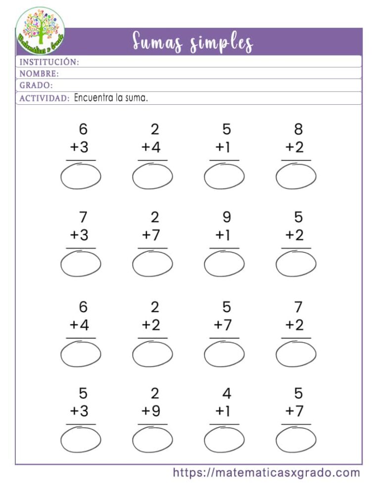 Actividades de sumas para primer grado para imprimir