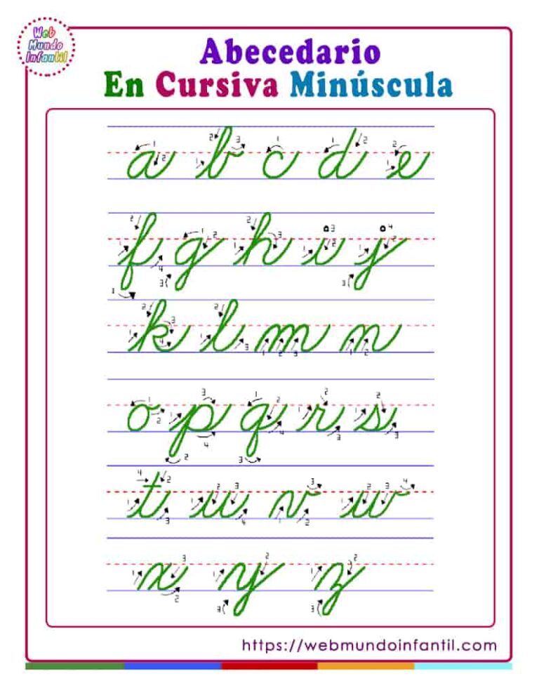 Abecedario en letra cursiva en mayúscula y minúscula