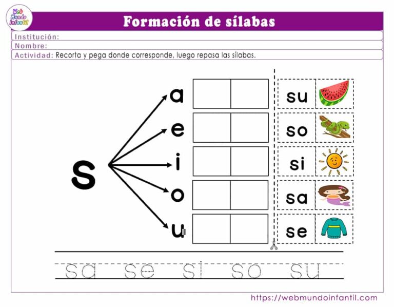 Actividades con silabas sa se si so su para imprimir y recortar