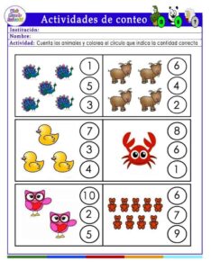 Actividades de conteo para preescolar del 1 al 10 imprimibles