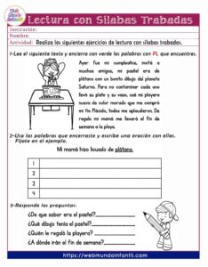 Ejercicios de lectoescritura con silabas trabadas para imprimir