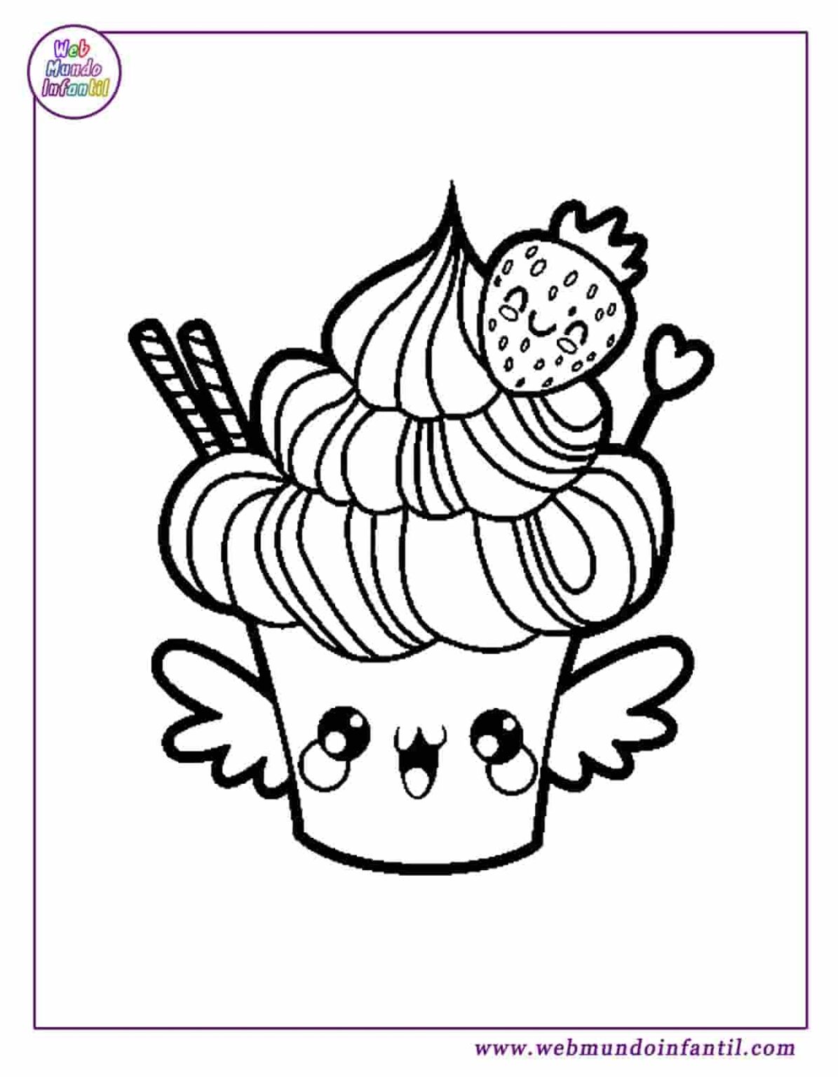 Dibujos de helados kawaii para colorear e imprimir
