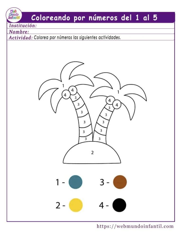 Dibujos para colorear por números del 1 al 5 para imprimir en pdf