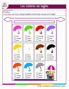 Actividades de los colores en inglés para imprimir