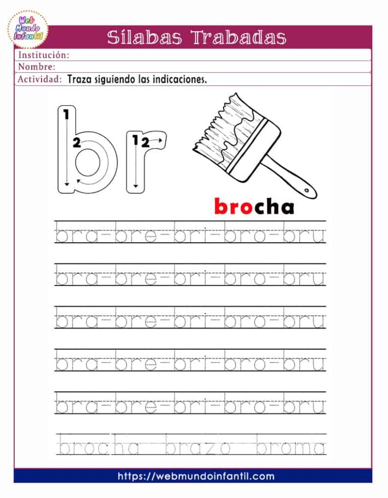 Ejercicios de lectoescritura con silabas trabadas para imprimir