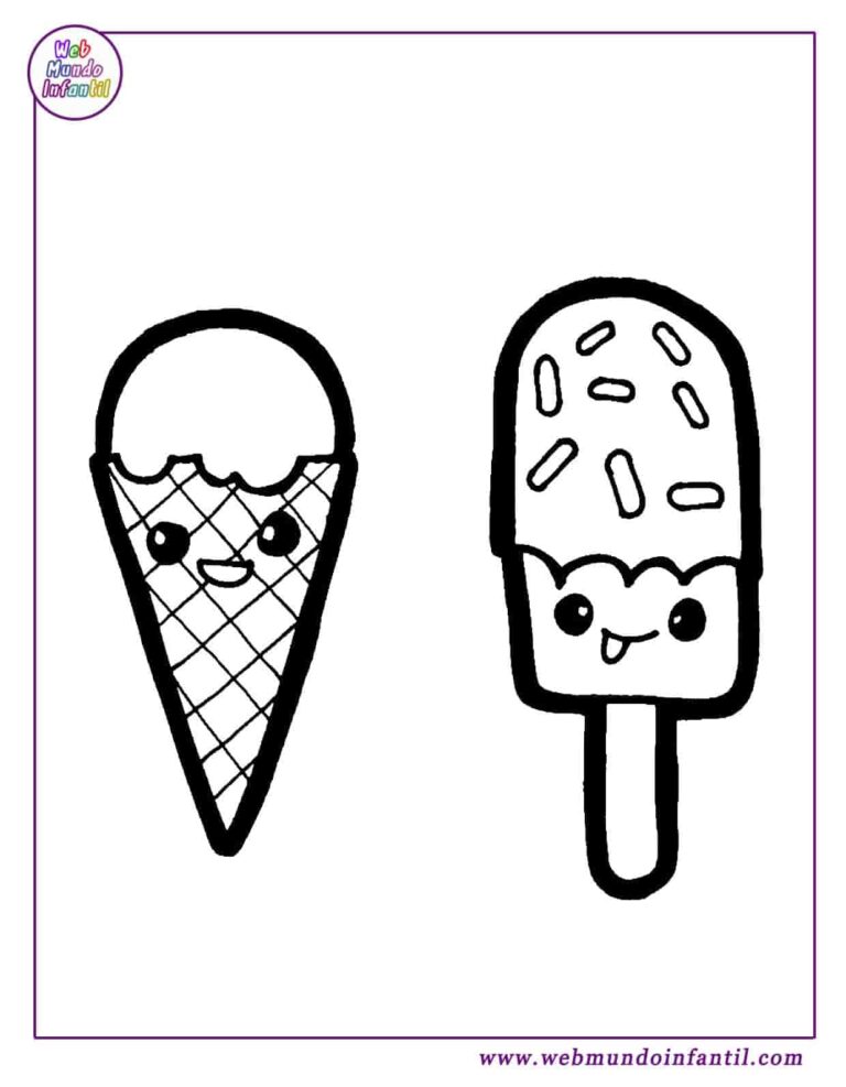 Dibujos de helados kawaii para colorear e imprimir
