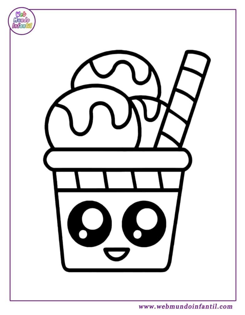 Dibujos de helados kawaii para colorear e imprimir