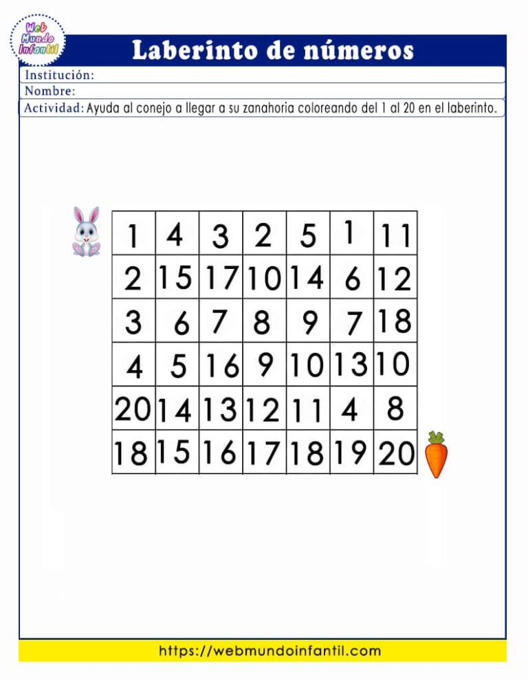 Laberinto de números del 1 al 20 - Web Mundo Infantil