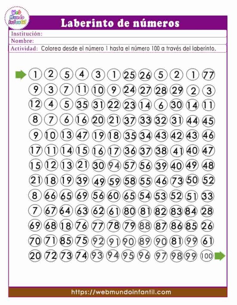 Laberinto de números del 1 al 100 recurso imprimible