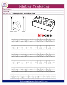 Ejercicios de lectoescritura con silabas trabadas para imprimir